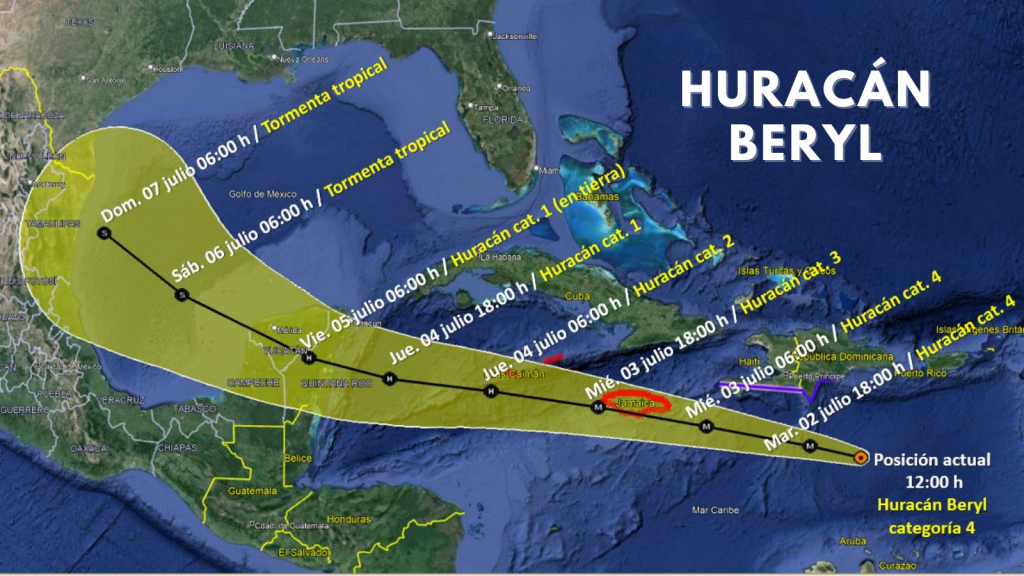 Huracán Beryl se degrada a categoría 4 sobre el mar Caribe - Noticias Radiorama